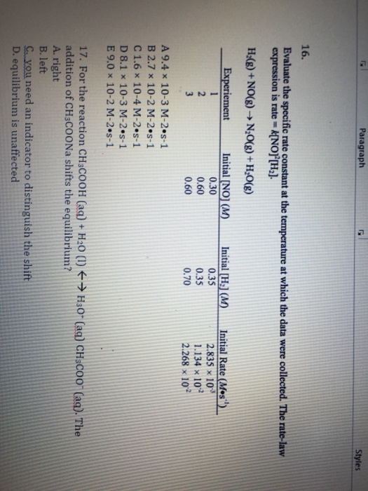 Solved Evaluate the specific rate constant at the | Chegg.com