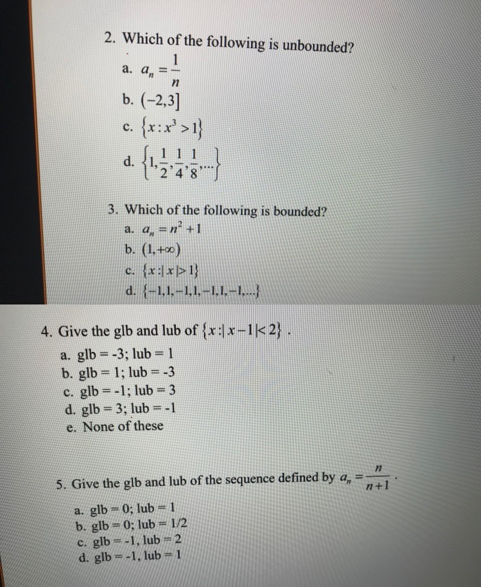 Solved 2. Which of the following is unbounded? 1 d. 1148 | Chegg.com