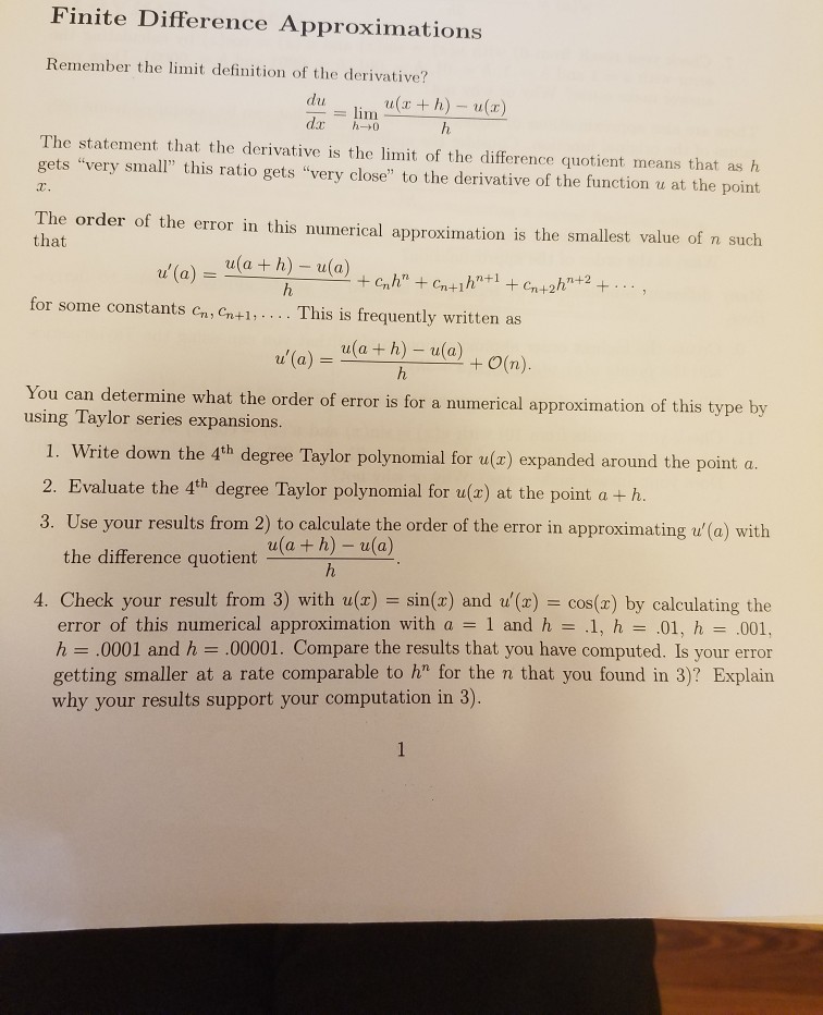 Solved Finite Difference Approximations Remember the limit | Chegg.com