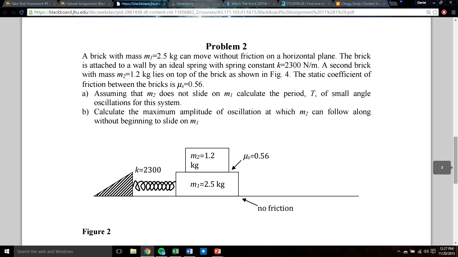 Solved A brick with mass m1=2.5 kg can move without friction | Chegg.com