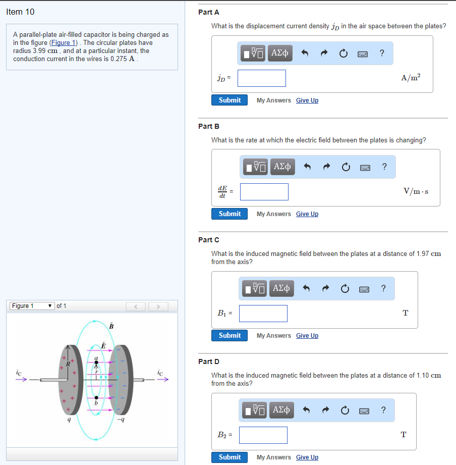 Solved Item 10 Part A What is the displacement current | Chegg.com