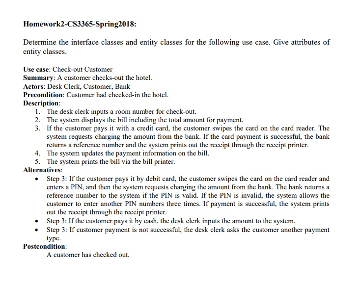 Solved Homework2-CS3365-Spring2018: Determine the interface | Chegg.com