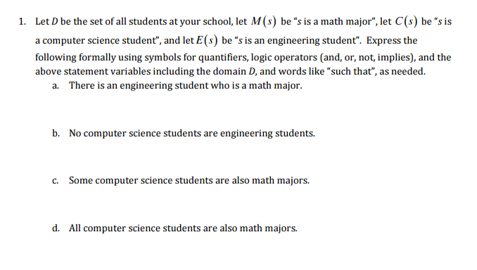 Solved Let D be the set of all students at your school, let | Chegg.com
