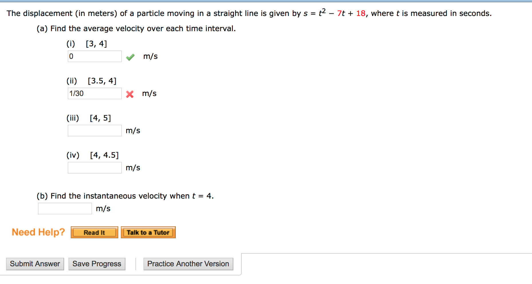 Solved The displacement (in meters) of a particle moving in | Chegg.com