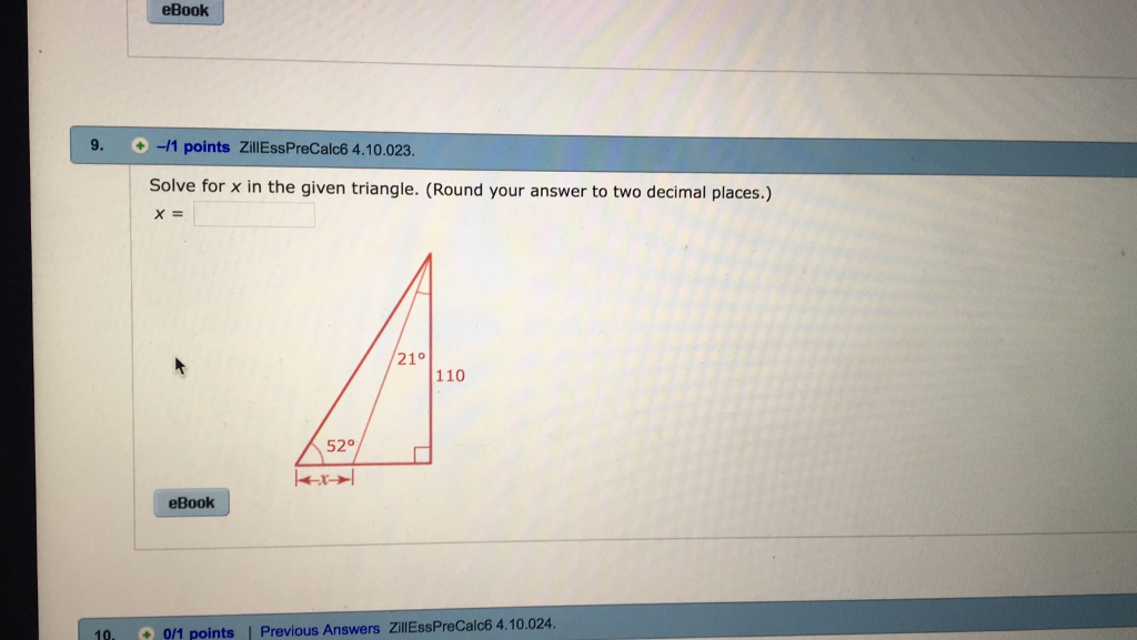 Solved Solve for x in the given triangle. () x = | Chegg.com