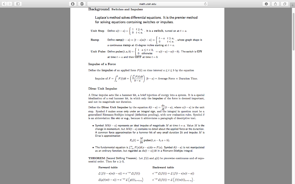 Solved math utah edu Background. Switches and Impulses | Chegg.com
