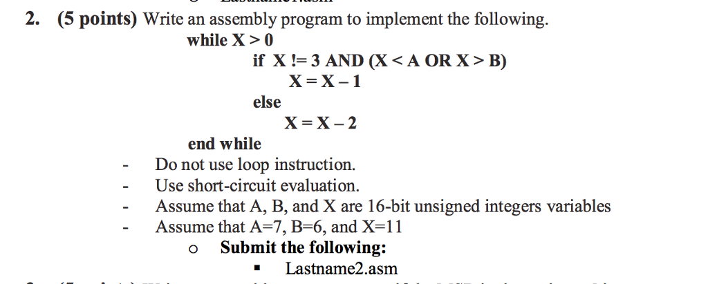 Solved 2. (5 points) Write an assembly program to implement | Chegg.com