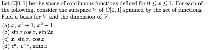 Solved Let C[0, 1] be the space of continuous functions | Chegg.com