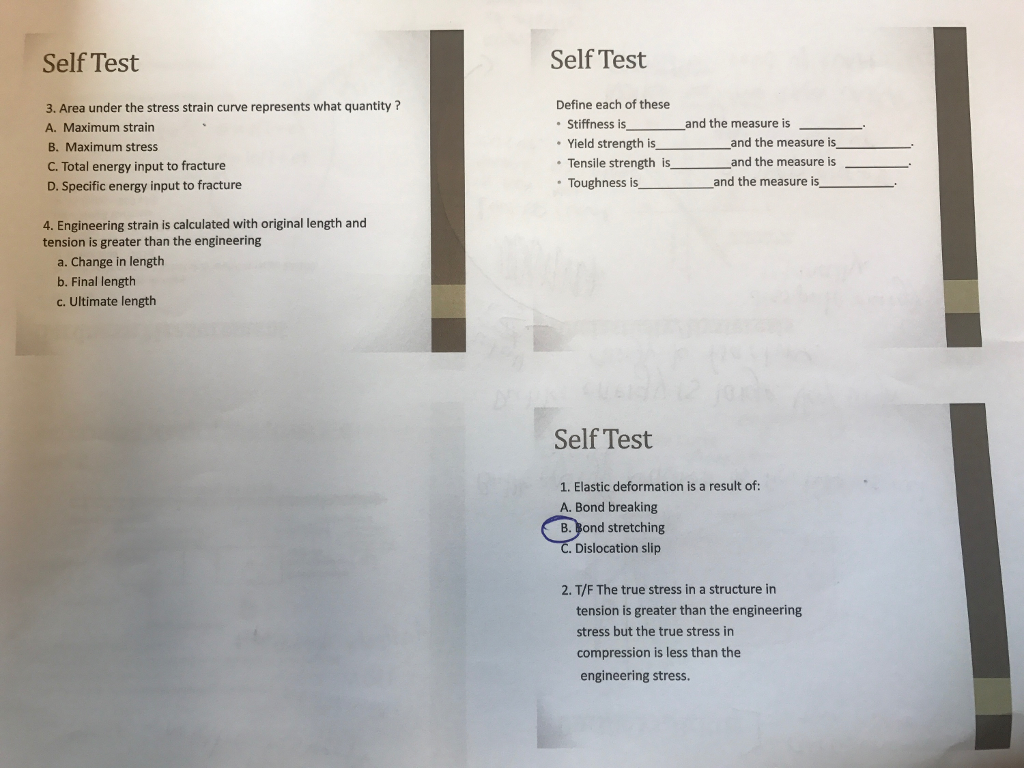 Solved Self Test Self Test 3. Area under the stress strain | Chegg.com