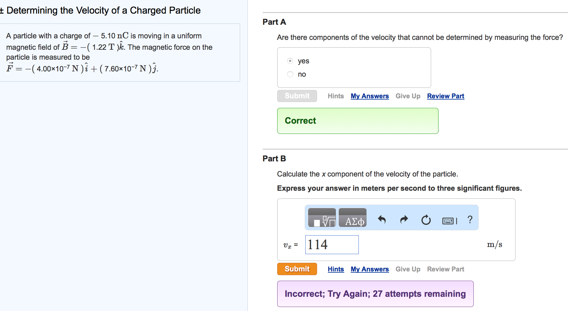 Solved A particle with a charge of - 5.10 nC is moving in a | Chegg.com