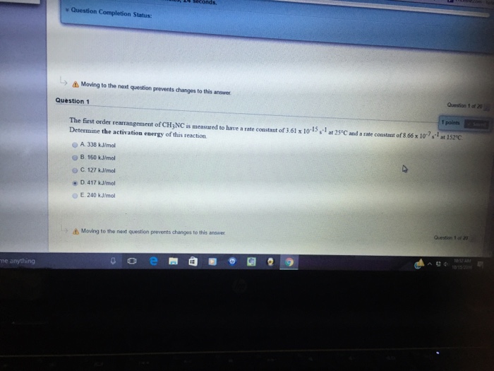 Solved The first order rearrangement of CH_3NC is measured | Chegg.com