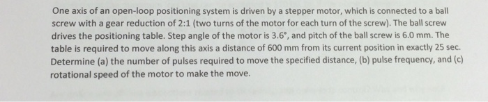 Solved Of An One Axis Of An Open Loop Positioning System Is