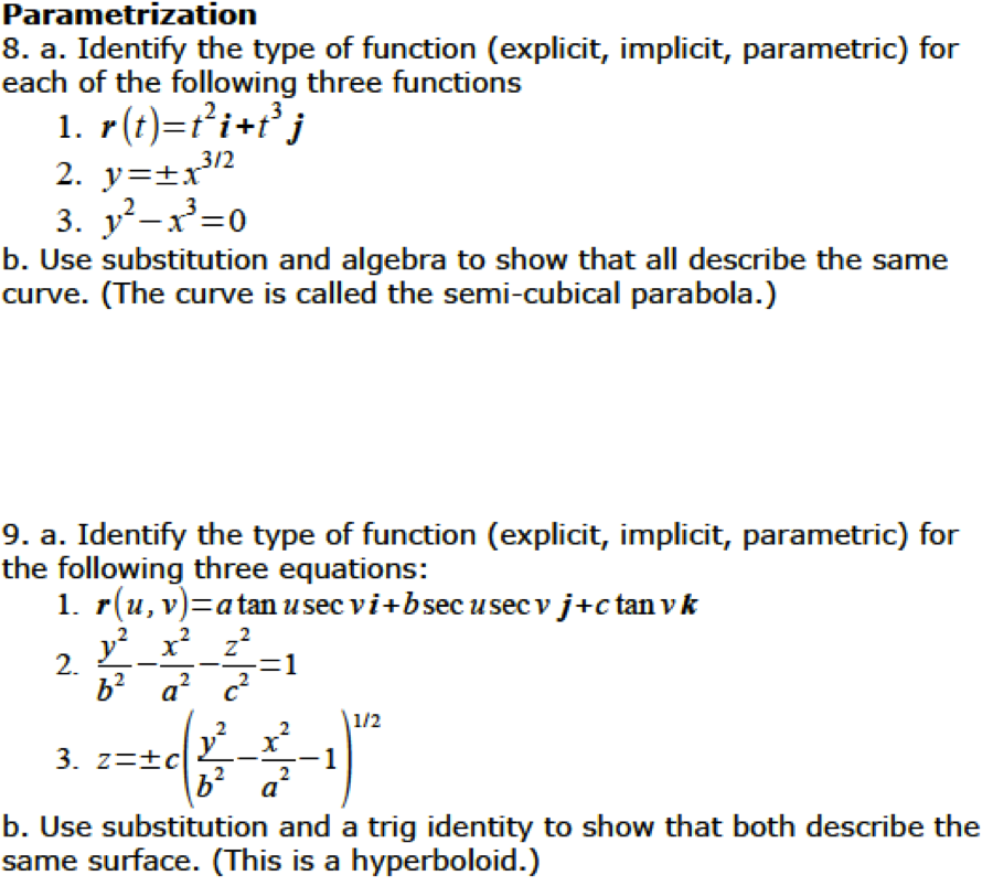 Solved Parameterization Identify the type of function | Chegg.com