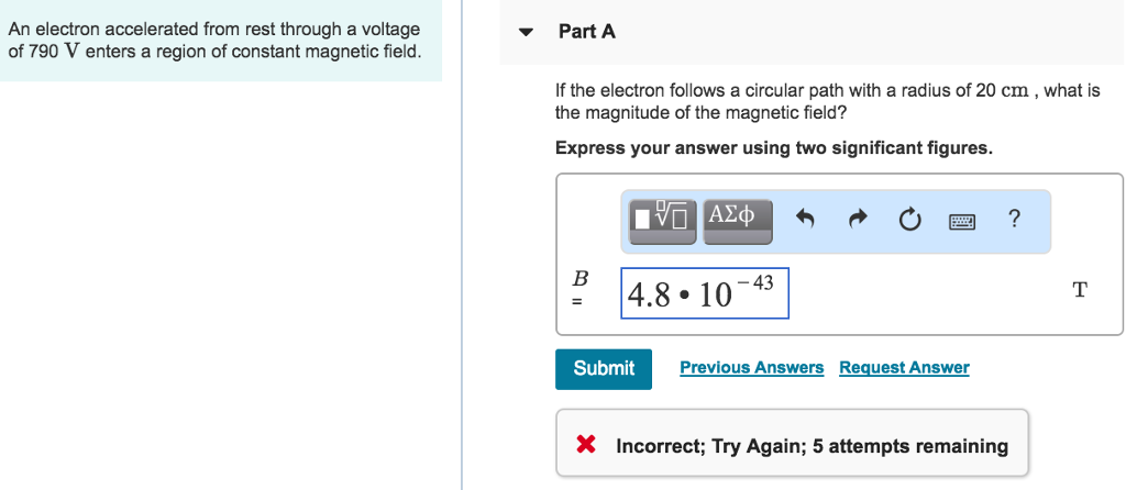 Solved An electron accelerated from rest through a voltage | Chegg.com