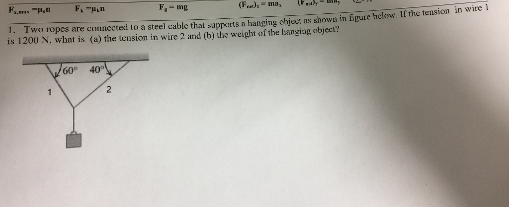 Solved (Fnet)x=ma, (F net),-may 1. Two ropes are connected | Chegg.com