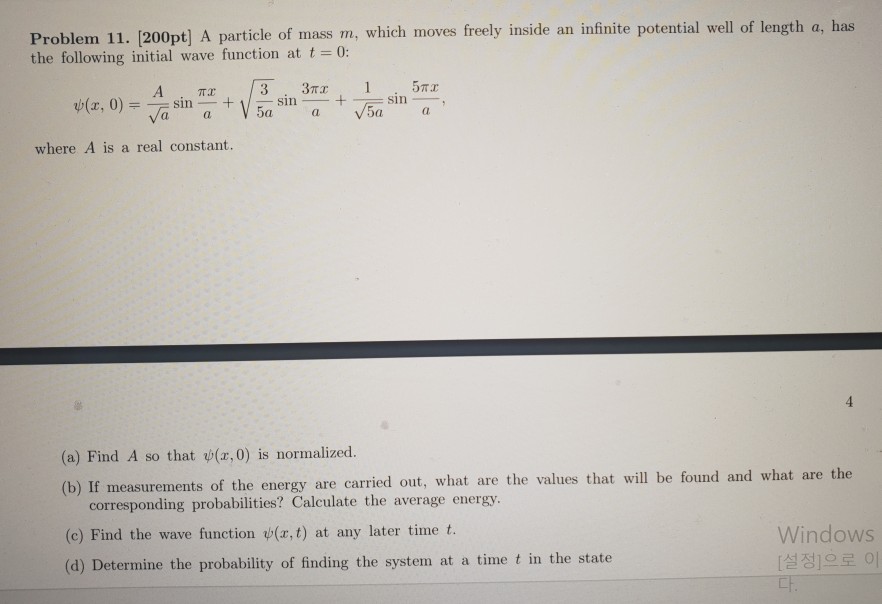 Solved Problem 11. [200pt) A particle of mass m, which moves | Chegg.com