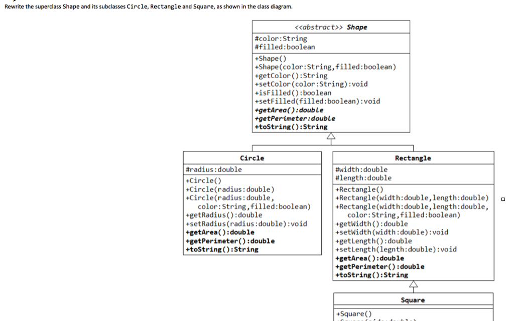 Solved Rewrite The Superclass Shape And Its Subclasses