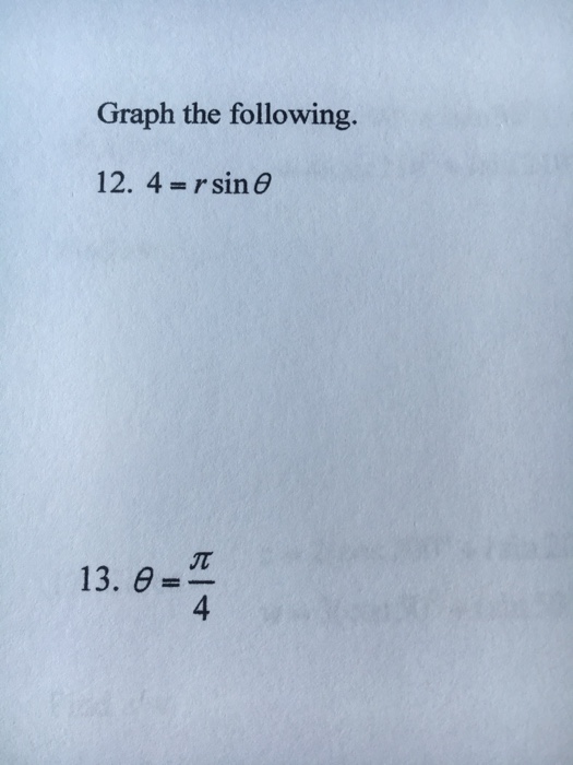 Solved Graph the following. 4 = r sin theta theta = pi/4 | Chegg.com