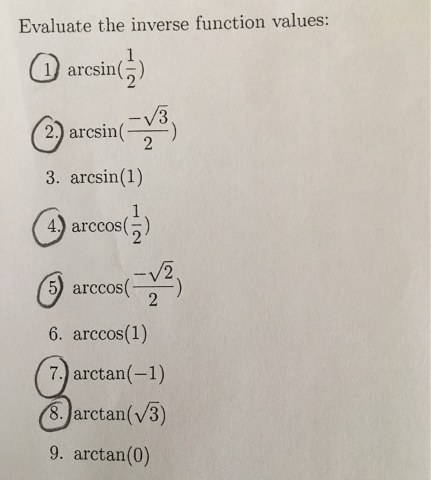 Solved Evaluate the inverse function values: arcsin(1/2) | Chegg.com