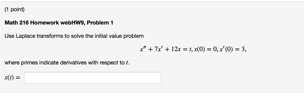 Solved 1 point) Math 216 Homework webHW9, Problem 1 Use | Chegg.com