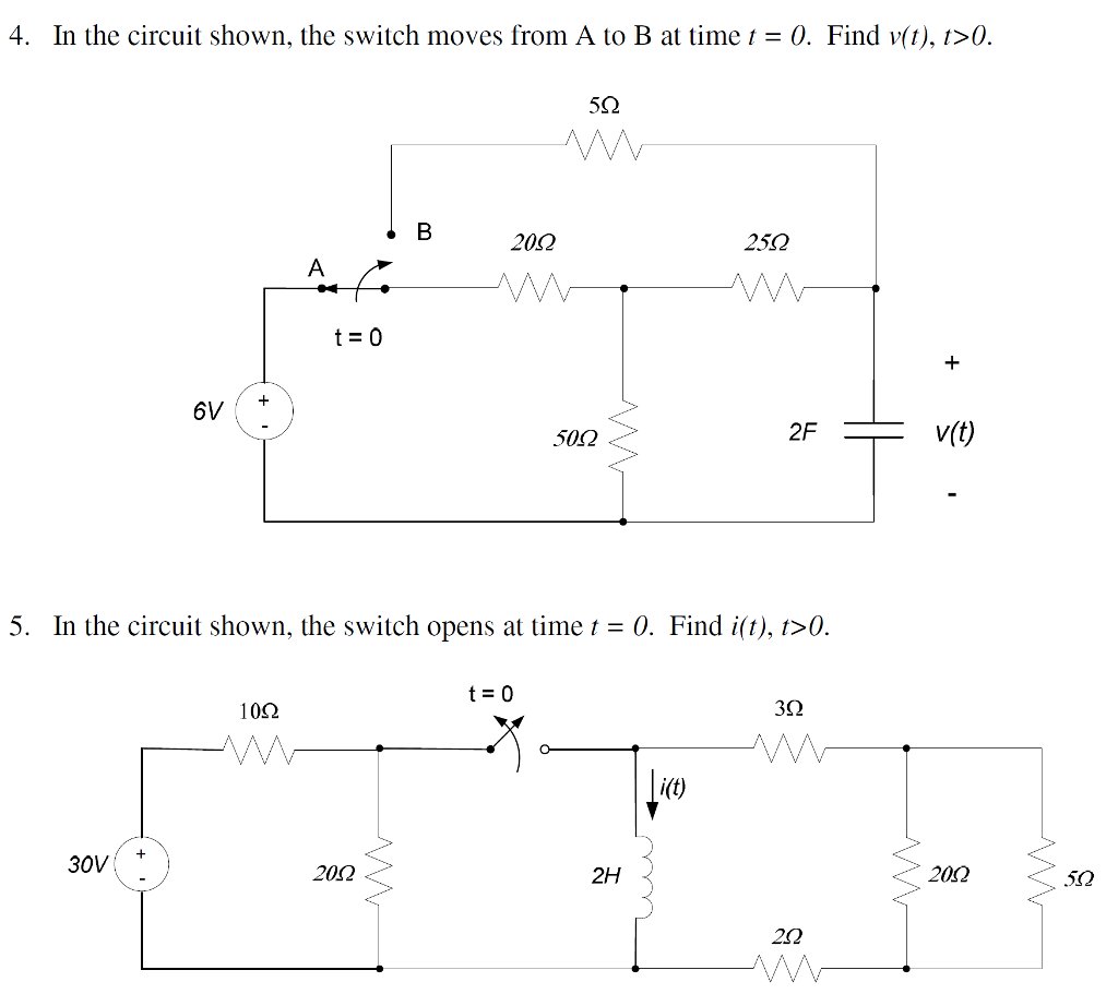 Solved 4. In the circuit shown, the switch moves from A to B | Chegg.com