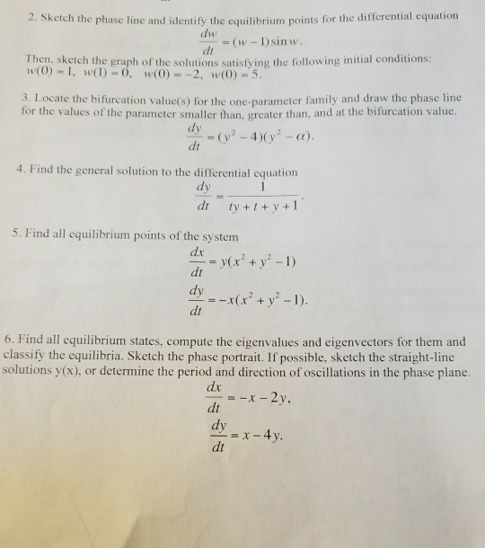 Solved 2. Sketch the phase line and identify the equilibrium | Chegg.com
