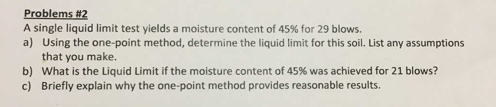 Solved A single liquid limit test yields a moisture content | Chegg.com
