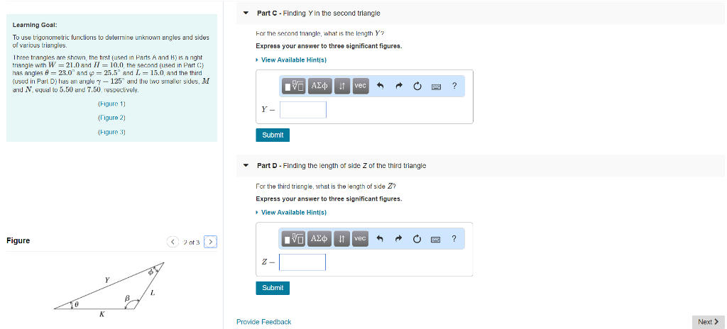 Solved Part C Finding Yin the second triangle Learning Goal | Chegg.com