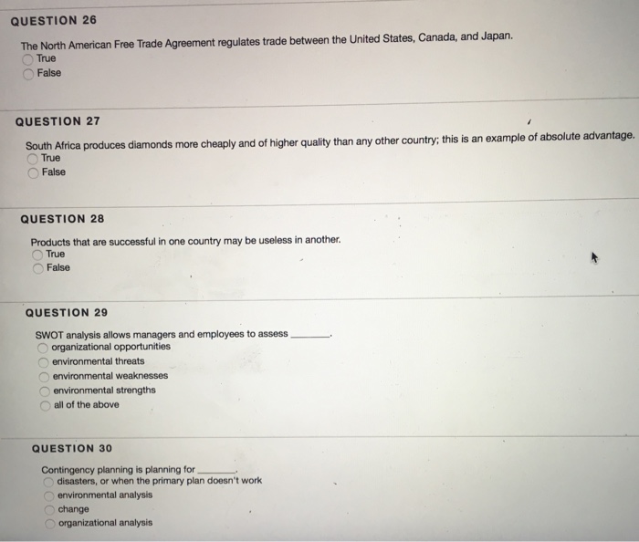 Solved QUESTION 26 The North American Free Trade Agreement | Chegg.com