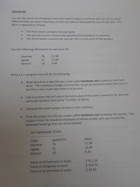 Solved Exercise #3 You are the owner of a hardware store and | Chegg.com