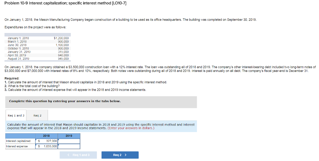 Solved Problem 10-9 Interest capitalization; specific | Chegg.com