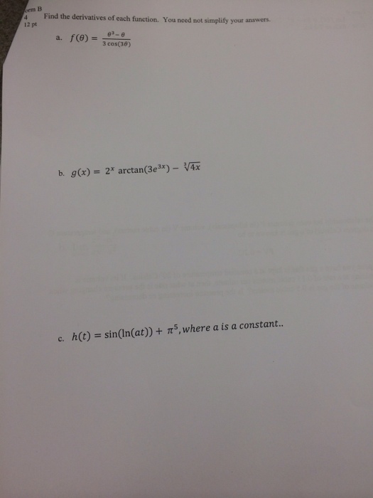 Solved Find the derivatives of each function. You need not | Chegg.com