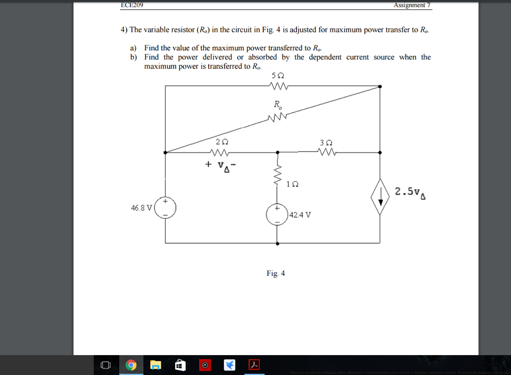 Solved The variable resistor (R_0) in the circuit in Fig. 4 | Chegg.com