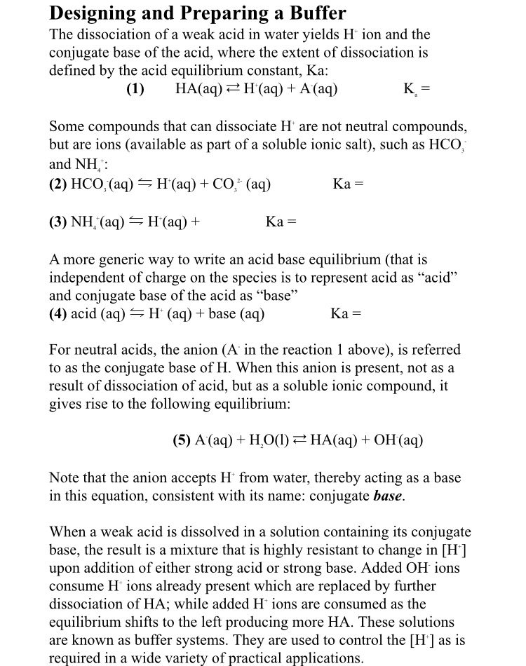Solved Designing and Preparing a Buffer The dissociation of | Chegg.com