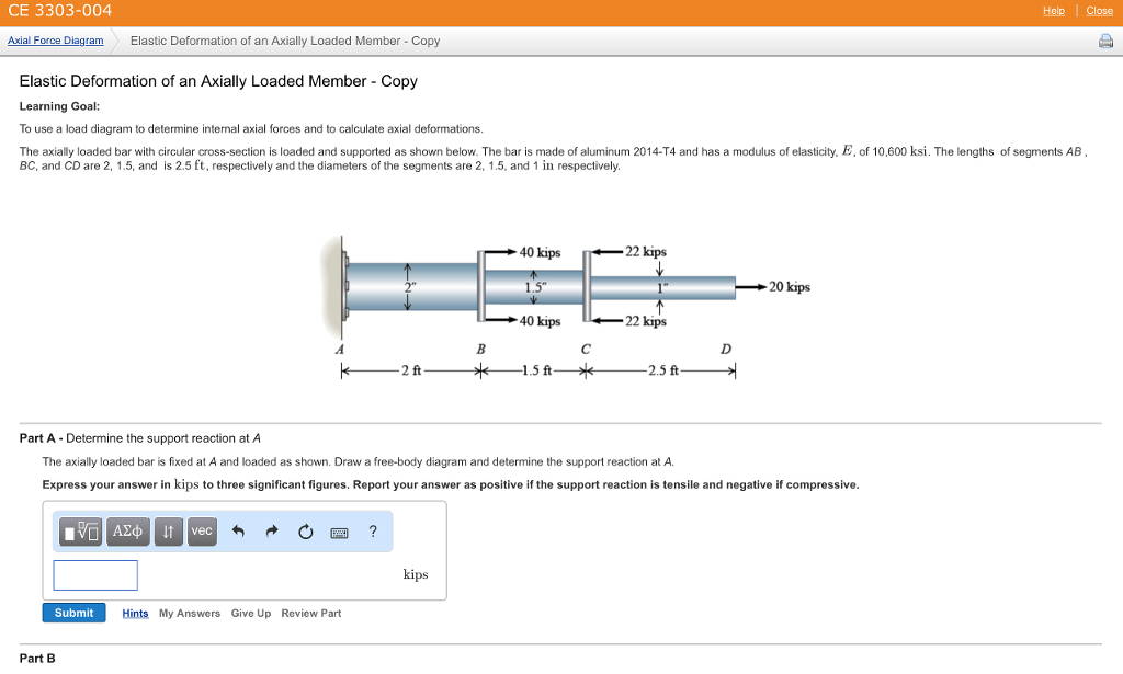 Solved To use a load diagram to determine internal axial | Chegg.com