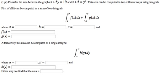 Consider the area between die graphs x+5y= 19 and x + | Chegg.com