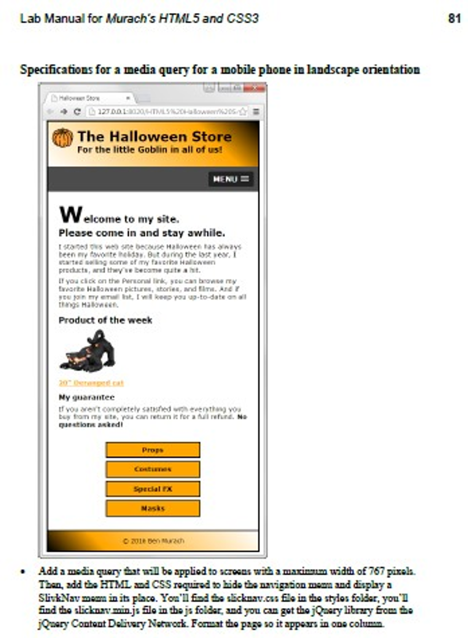 Specifications for a media query for a mobile phone | Chegg.com