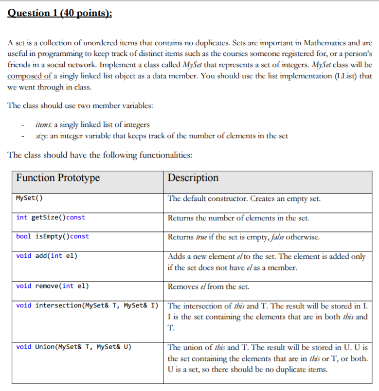 Question 1 (40 points A set is a collection of | Chegg.com
