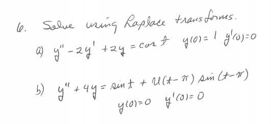 Solved Solve using Laplace transforms. A) y''-2y'+2y=cost | Chegg.com Solved Solve using Laplace transforms. A) y''-2y'+2y=cost | Chegg.com