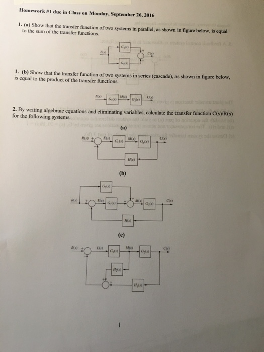 Solved Show that the transfer function of two systems in | Chegg.com