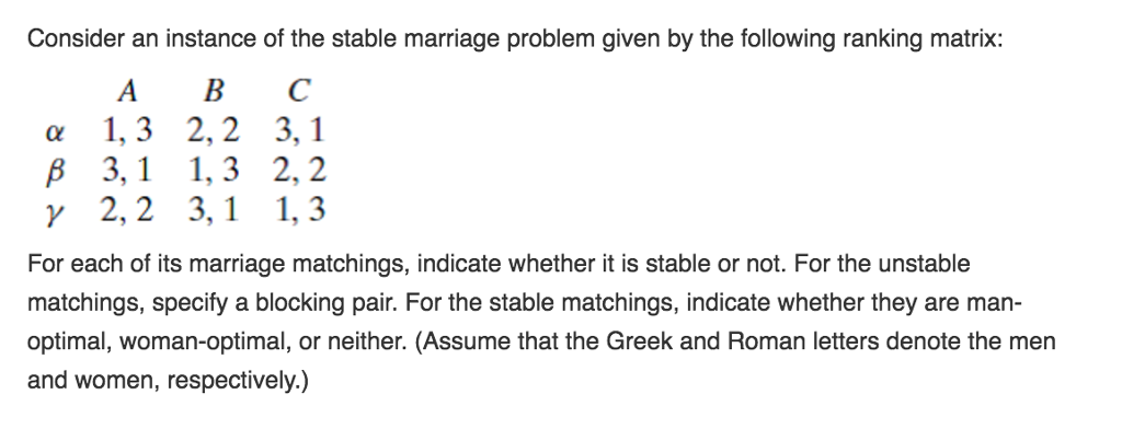Solved Consider an instance of the stable marriage problem | Chegg.com
