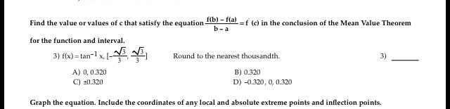 Solved Find the value or values of c that satisfy the | Chegg.com
