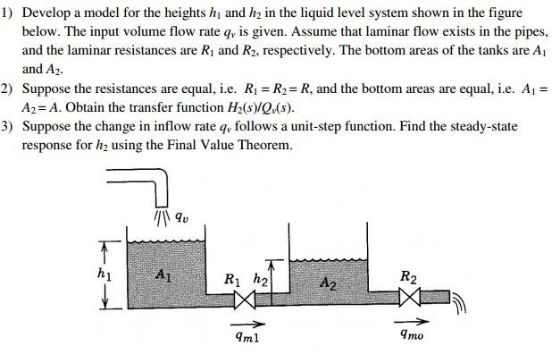 1) Develop a model for the heights h1 and h2 in the | Chegg.com