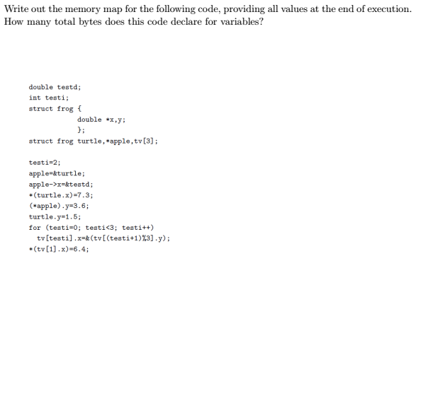 Write Out The Memory Map For The Following Code