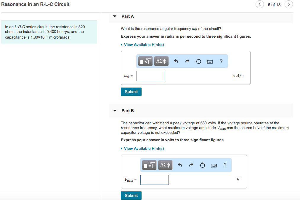 Solved Resonance in an R-L-C Circuit 6 of 18 Part A In an | Chegg.com