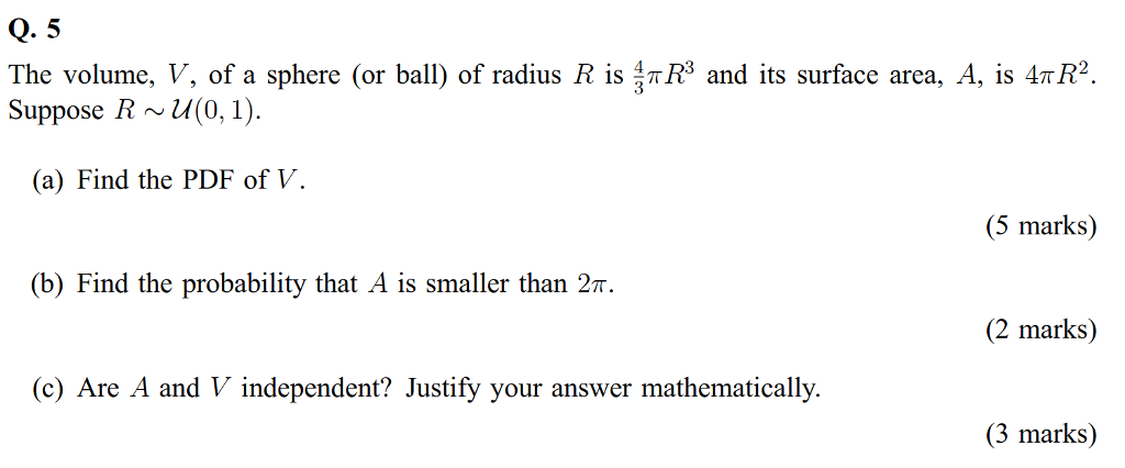 Solved The volume, V, of a sphere (or bal) of radius R isR3 | Chegg.com