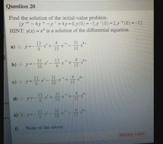 Solved Question 20 Find The Solution Of The Initial Value