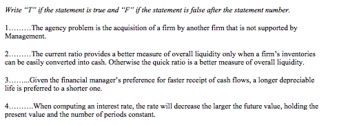 Solved Write "T" if the statement is true and "F" if the | Chegg.com