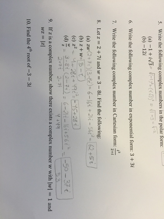 Solved Write the following complex numbers in the polar | Chegg.com