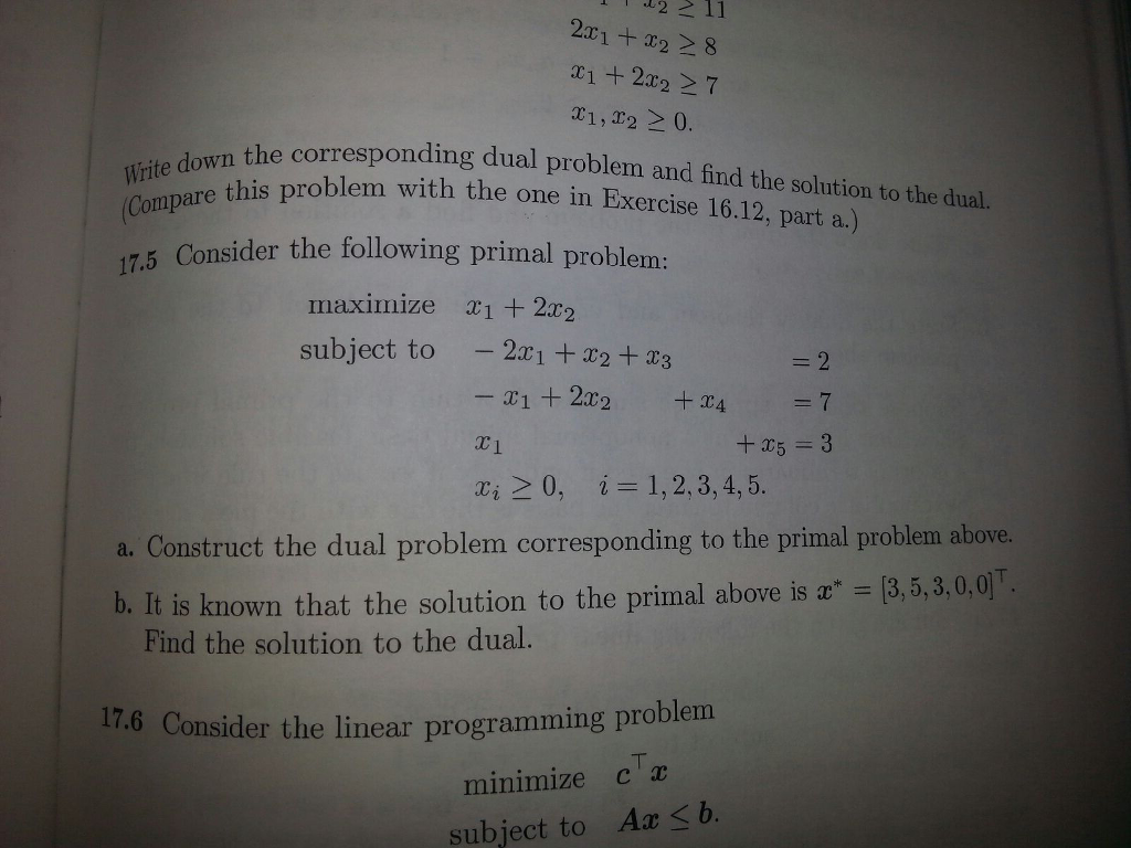 Solved 22 11 1 + 2a7 1,2 0. corresponding dual problem and | Chegg.com